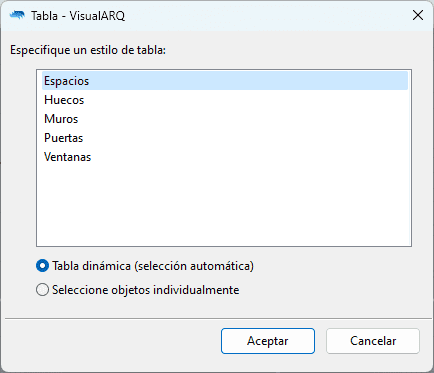 Tabla | VisualARQ help